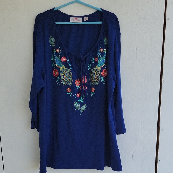Quacker Factory | Tops | Quacker Factory Blue Embellished Tunic With ...